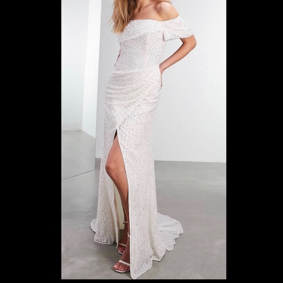ASOS | Dresses | Asos Edition Wedding Dress Bardot Sequin Off The ...